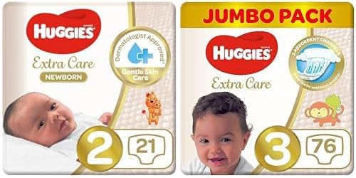 سعر Huggies Extra Care Upsize Pack (Size 2-21 Diapers) and (Size 3-76 ...