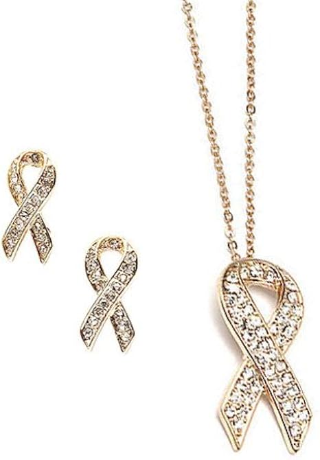 Amazon.com: Gold Rhinestone Breast Cancer Awareness Ribbon Pendant ...
