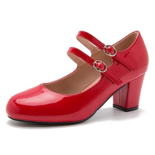 Eugisy Women's Mary Jane Pumps Double Strap Chunky Block Heel Closed ...