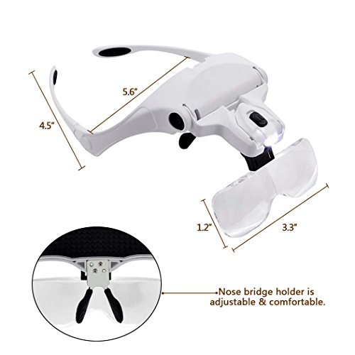 LED Illuminated Headband Magnifier, Nydotd Upgraded Eyeglasses Bracket ...