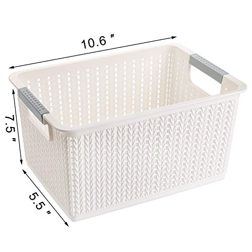 Jucoan 4 Pack Plastic Storage Baskets, 10.6 X 7.5 X 5.5 Inch White ...