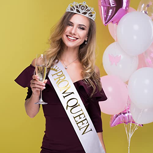 Prom Bridal Crown Shiny Prom Queen and King Satin Sash Crowns King and ...