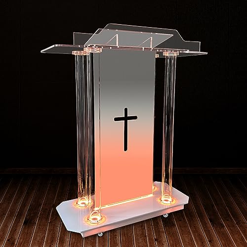 Church Pulpit,Led Acrylic Church Podium with Wheels& Vertical Reading ...