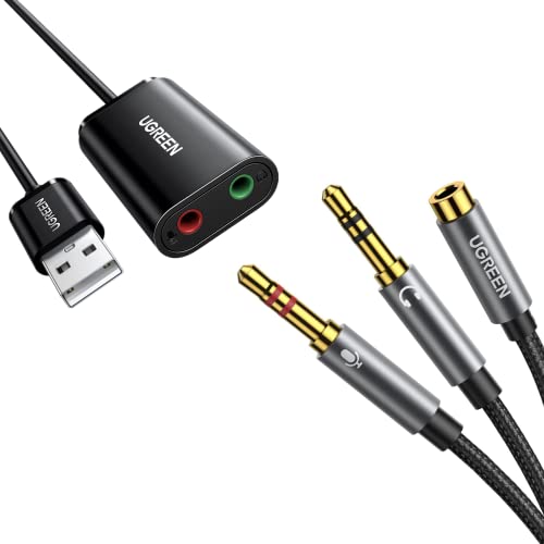 UGREEN USB Sound Card Adapter Bundle with Headphone Splitter for ...