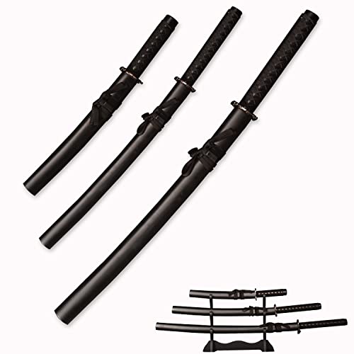 3pc Set Japanese Samurai Sword with Display Stand,Iaido Katana,Matte ...