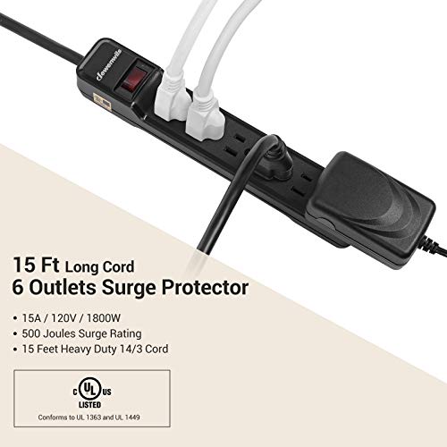 DEWENWILS 6-Outlet Power Strip Surge Protector with 15 Ft Extra Long ...