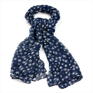Fashion Scarf - Blue & White Star Scarf - Stars Print Fashion Neck Tie ...
