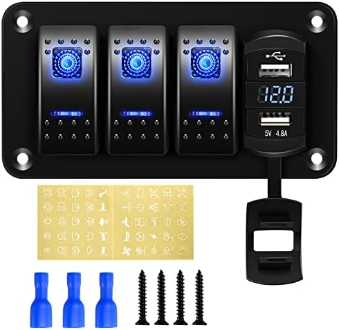 3 Gang Rocker Switch Panel 5 Pin ON/Off Toggle Switch Aluminum Panel ...