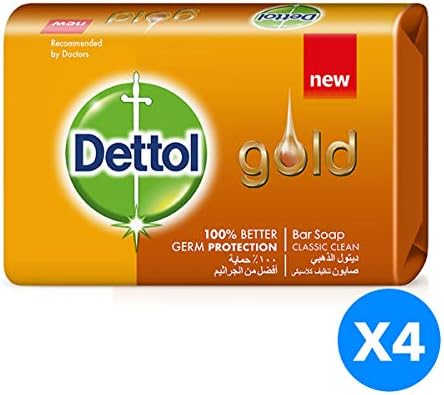 Dettol Gold Anti-Bacterial Bar Soap Classic Clean - Pack of 4 Pieces (4 ...
