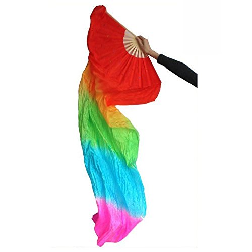 Eforstore 1.8M Dance Fan Veil Hand Made Belly Dancing Silk Bamboo Long ...