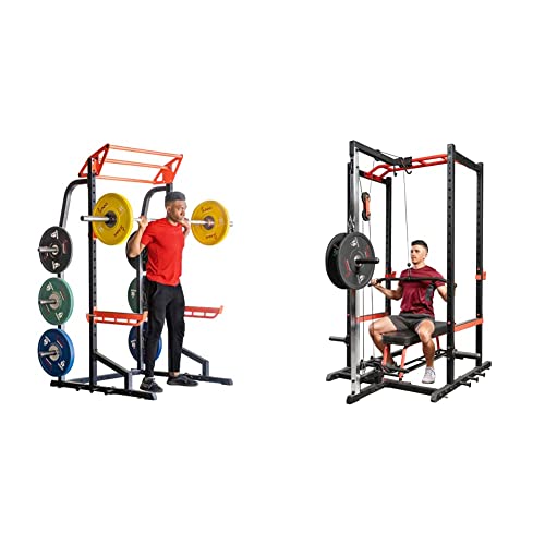 Sunny Health & Fitness Power Zone Half Rack Power Cage with Lat Pull ...