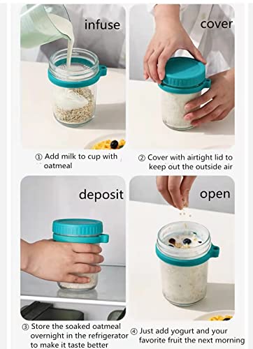Xigugo Overnight Oats Container with Lid and Spoon, Overnight Oats Jars, 16 oz Cereal, Milk ...
