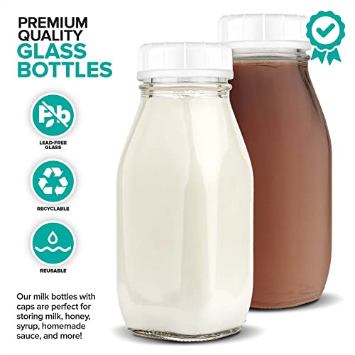 Glass Milk Bottles (2 Pack) - 12-Ounce Glass Milk Jars - 6 Tamper Proof ...