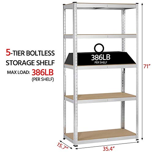 Topeakmart 5 Tier Storage Rack Heavy Duty Adjustable Garage Shelf Steel ...