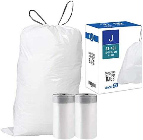 Code J (50 Count) 10-10.5 Gallon Heavy Duty Drawstring Plastic Trash ...