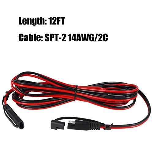 Vemote 12Ft SAE Extension Cable 12V SAE Connector 14AWG Battery Charger ...