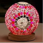 HAIDOLIANG Turkish Table lamp (D:4.7" x H:5.2"),Mosaic Glass Lamps with Wooden Base, Baroque ...