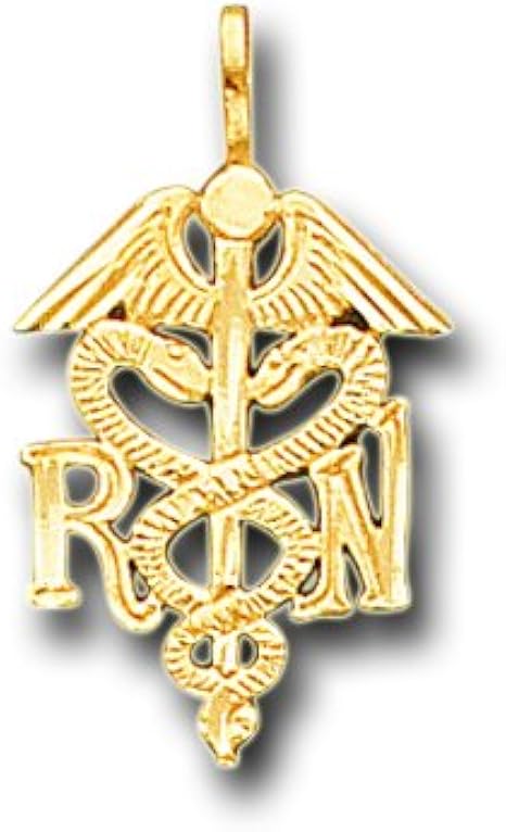 Amazon.com: 14K Yellow Gold Registered Nurse Symbol Charm Pendant ...