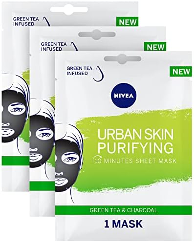 NIVEA Urban Skin Purifying Face Sheet Mask, Green Tea & Charcoal, 3x1 ...
