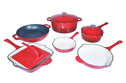 The Le Chef 9 Piece Enameled Cast Iron Cherry Cookware Set. best ...