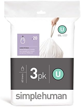 simplehuman Code U Custom Fit Liners, Extra Large, Ultra Strong Trash Bags, 55 Liter / 14.5 ...