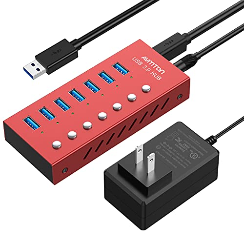 AVMTON Small USB Hub 3.0 Powered 7 Ports USB Port Expander Multi Port ...