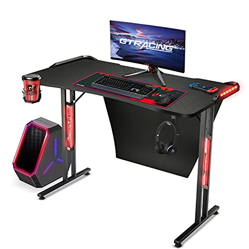 GTRACING Gaming Desk,LED Lighting Computer Racing Style Gaming Table ...