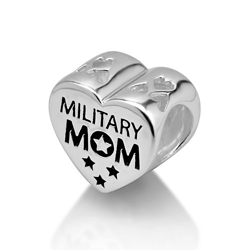 Sterling Silver Heart US American Flag with Words "Military Mom" Bead ...