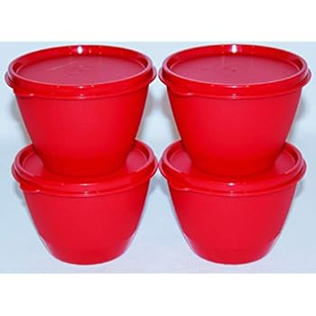 Amazon.com: Tupperware Set of 4 Refrigerator Bowls 14 Ounce Red ...