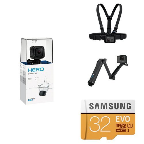 GoPro HERO Session w/ Chest Mount, 3-Way Grip and SD Card (B072MP2WQS ...