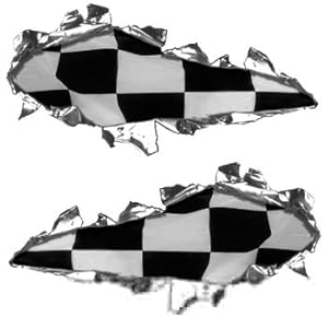 Amazon.com: Ripped Torn Metal Tear REFLECTIVE Decals Checkered Racing ...