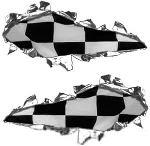 Amazon.com: Ripped Torn Metal Tear REFLECTIVE Decals Checkered Racing ...
