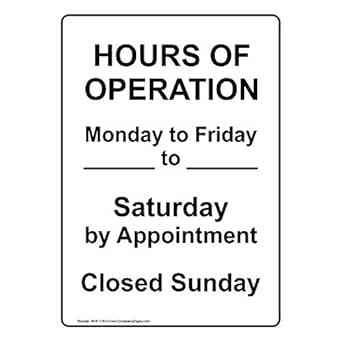 Hours of Operation Sign, 10x7 in. Aluminum for Dining/Hospitality ...