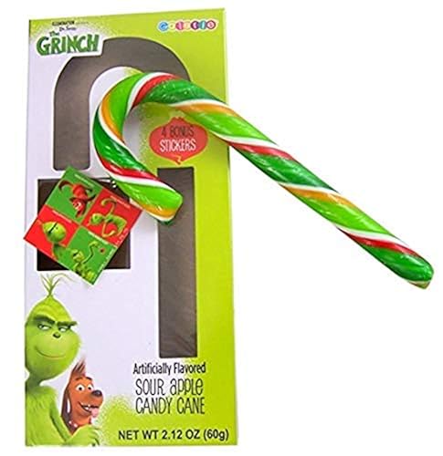 Dr. Seuss' The Grinch Sour Apple Giant Candy Cane with Stickers, 2.12 ...
