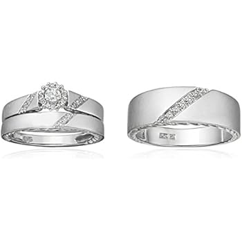 Amazon.com: 10k White Gold Diamond Trio Wedding Ring Set (1/3cttw, I-J ...