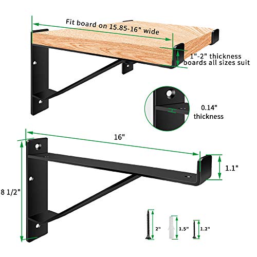 Heavy Duty Shelf Brackets 16 inch, Industrial Wall Brackets with Lip ...