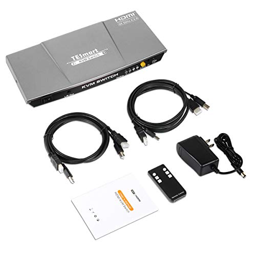 TESmart 2 Port HDMI KVM Switch 2x1 USB 2.0 Port 4K@60Hz UHD with 2 Pcs ...