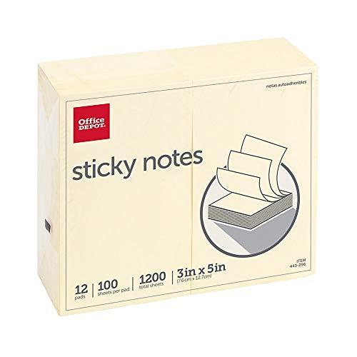 Amazon.com : Office Depot Brand Self-Stick Notes, 3" x 5", Yellow, 100 ...