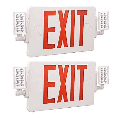 EXITLUX 2 Packs UL Listed- Led Red Exit Sign Emergency Light Combo- Two ...