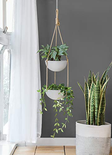 Mkono 9 Inch Ceramic Double Hanging Planter 2 Tier Round Flower Plant ...