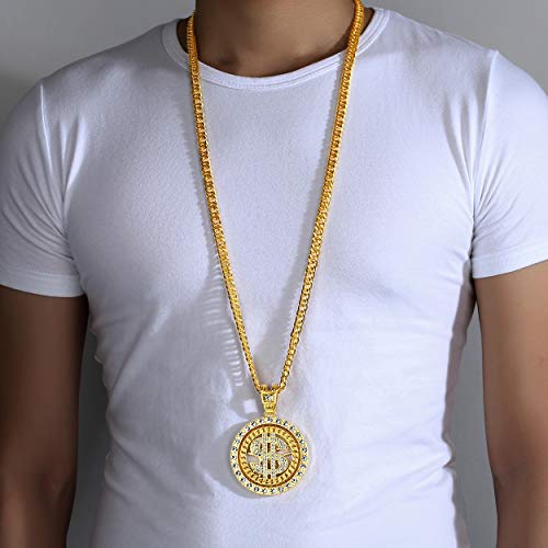 NYUK Costume Gold Chain for Men Spinner Dollar Sign Necklaces 36 Inches ...