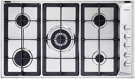 Elba Built in Gas Stove 90 CM, Stainless Steel, 5 Burners, Side Control ...