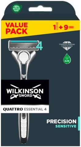 Wilkinson Sword Quattro Titanium Sensitive Blades and Razor, 9 Blades ...