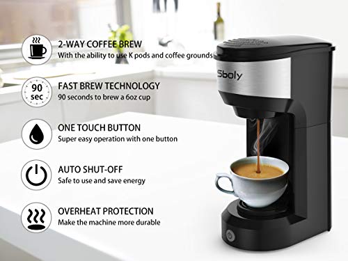 Upgrade Mini Single Serve Coffee Maker for K Cup Pods and Ground Coffee by Sboly, 90s Quick ...