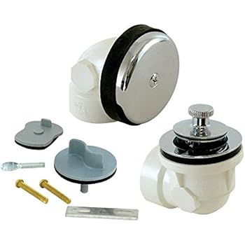 LASCO 03-4948 Bathtub Drain Elbow with Tiptoe Style Stopper with 1 1/2 ...