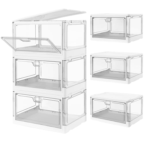 HYBRIDEAS 3-Pack Clear Stackable Storage Bins with Lids Magnetic Doors ...