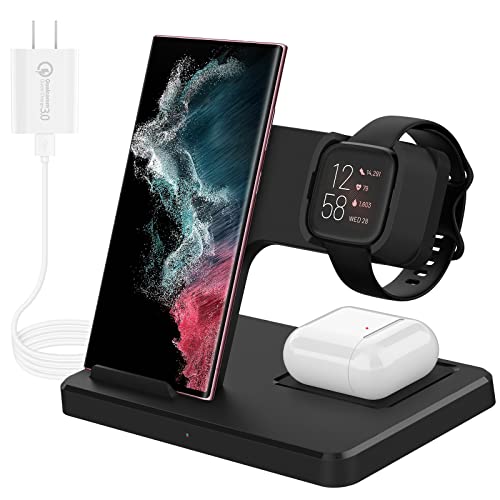 OenFoto 3 in 1 Wireless Charging Station Compatible with Fibit Versa 2 ...