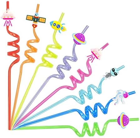 AHKUNMT 24 PC Outer Space Straws Party Favors, Reusable Plastic Straws ...