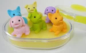 Amazon.com : Puppy Dog Eraser Set in Oval Case, 6 Piece. IWAKO ...