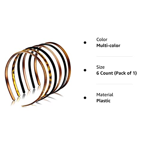 WILLBOND 6 Pieces Plastic Plain Headbands Teeth Comb Headbands Skinny ...
